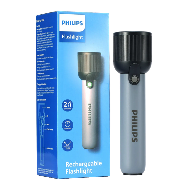 Philips ABS 17.1cms LED Rechargeable Flashlight / Torch – 400Lumens, 1 ...