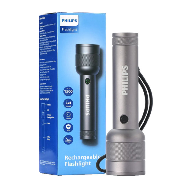 Philips Aircraft Aluminium Alloy 16.5cm LED Rechargeable Flashlight ...