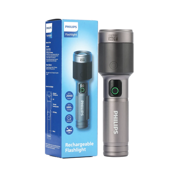 Philips Aircraft Aluminium Alloy 24.5cms Zoom LED Rechargeable Flashli ...