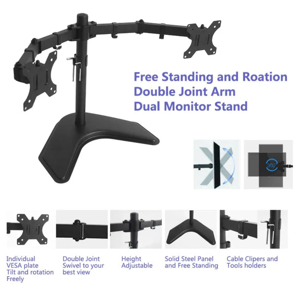 Dual Monitor Desk Arm 13"-27" 100 x 100 mm VESA Swivel & tilt Stand ...